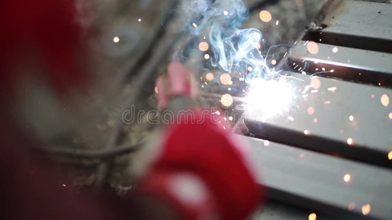 Worker Weld Steel Metal Welding Spark Blurred Abstract Bokeh Background ...