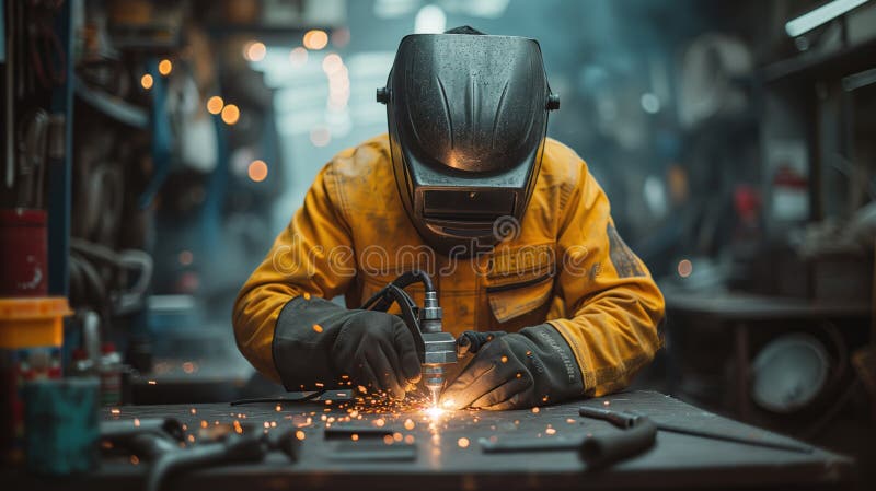 Worker Welder at Work Factory Interior Stock Illustration ...