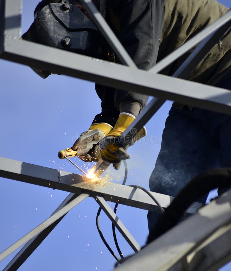 Worker Welding Metal Construction on a Site Stock Image - Image of ...