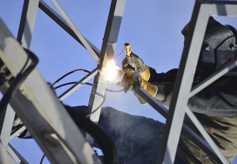 Worker Welding Metal Construction on a Site Stock Image - Image of ...