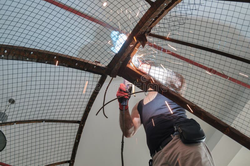 Worker Welding Metal Construction Stock Photo - Image of hine, action ...