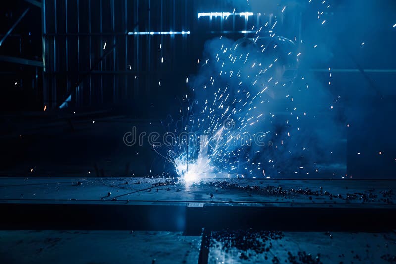 Worker Welding with Sparks in Industrial Setting Stock Illustration ...