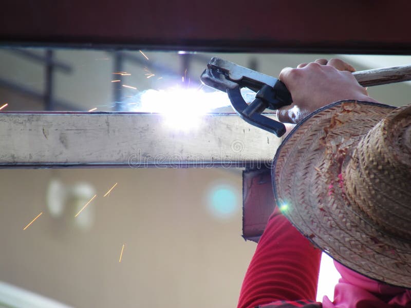 Worker Welding Steel with No Protection Stock Photo - Image of ...