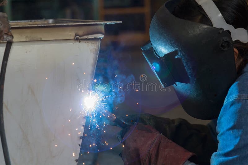 Worker Welding the Steel Structure Stock Photo - Image of construction ...