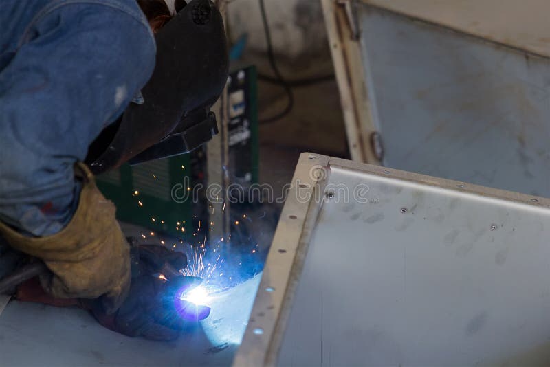 Worker Welding the Steel Structure Stock Photo - Image of person, heat ...