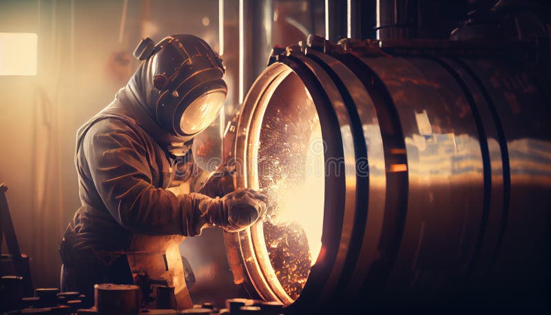 Worker Welding on a Workshop. AI Art Generated Stock Illustration ...