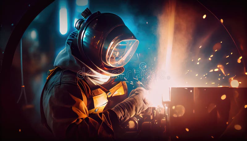 Worker Welding on a Workshop. AI Art Generated Stock Illustration ...
