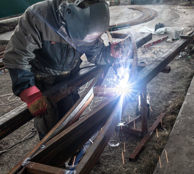 A Worker Welds Metal for a Canopy Stock Image - Image of technology ...