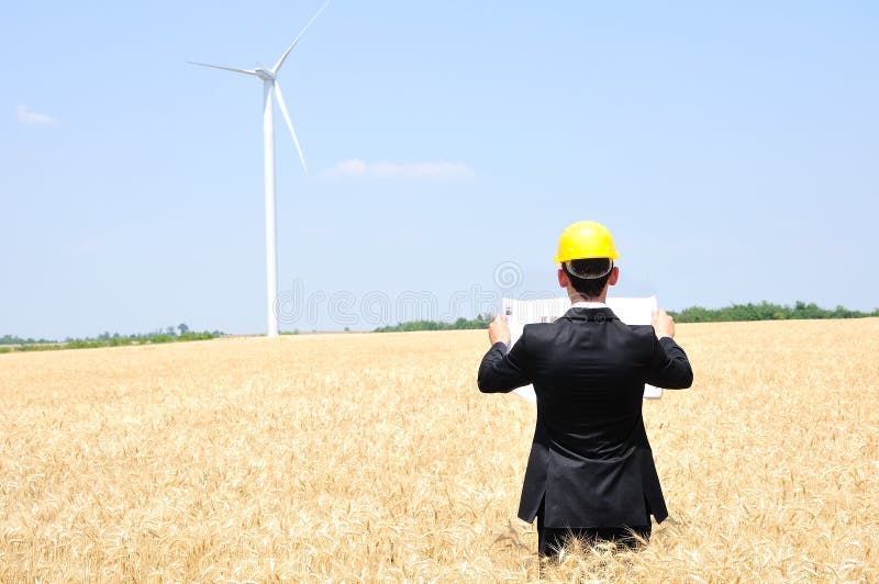 Worker on wind farm stock photo. Image of analyze, occupation - 25801514