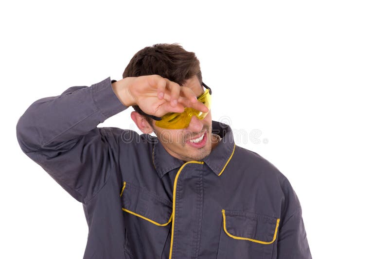 Worker Wipes Sweat from His Brow Stock Image - Image of looking, white ...