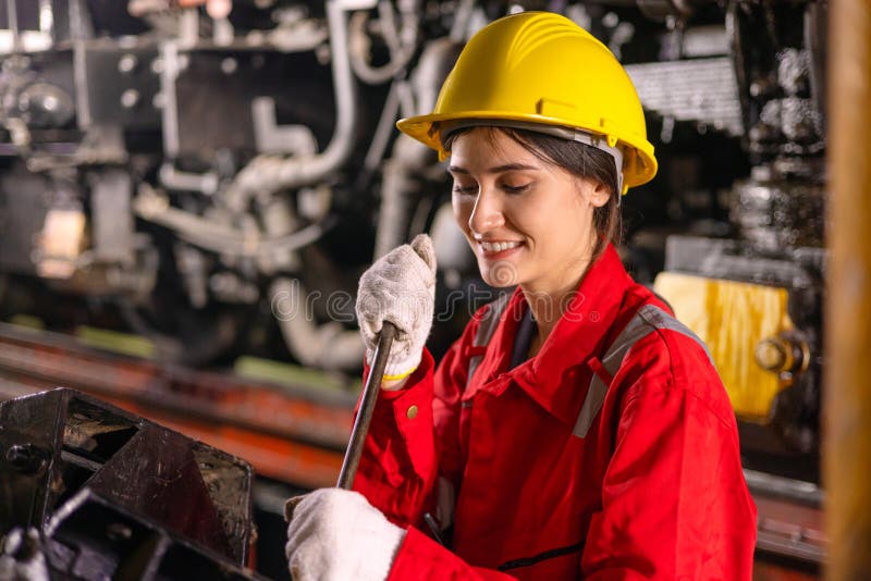 Worker Woman Working with Smiling at Factory Stock Photo - Image of ...