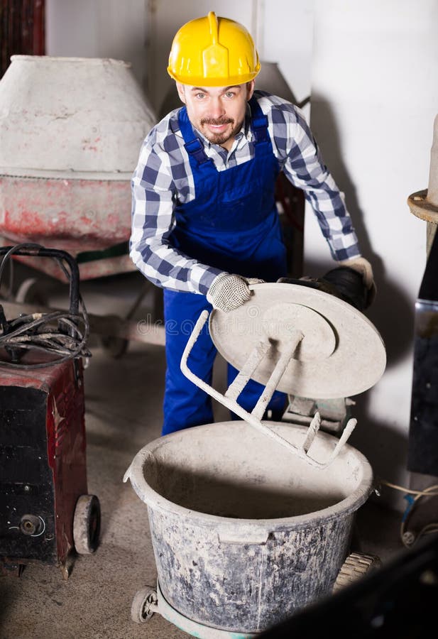 Worker Work with Cement Mixer Stock Photo - Image of hard, accuracy ...