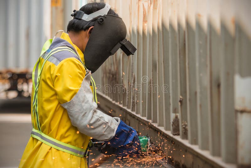 Worker work with grinder. stock photo. Image of power - 53468218