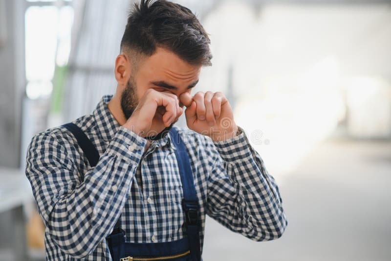 Worker Work Hard ,Engineer Tired Work in Factory, Man Working in Danger ...