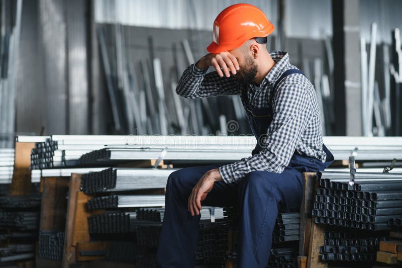 Worker Work Hard ,Engineer Tired Work in Factory, Man Working in Danger ...
