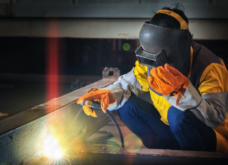 Worker Work Hard with Welding Process Stock Image - Image of production ...