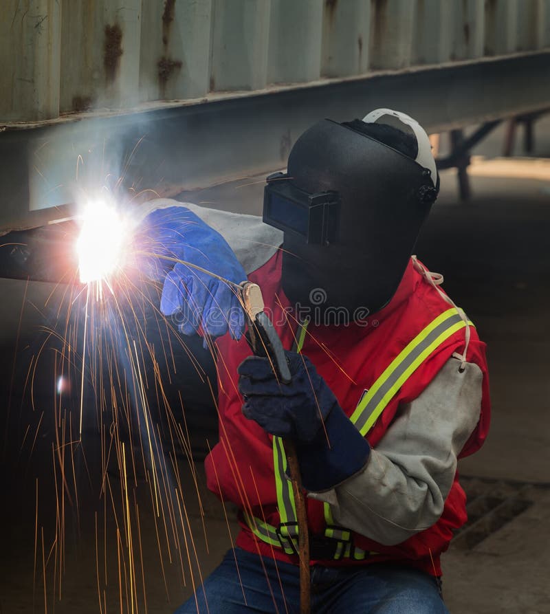 Worker Work Hard with Welding Process Stock Photo - Image of metal ...