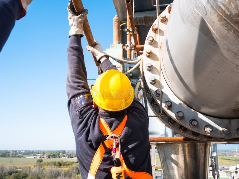 Worker at Work at Height with Personal Protective Equipment Stock Photo ...