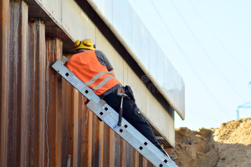 Construction Workers on a Scaffold. Stock Image - Image of build ...