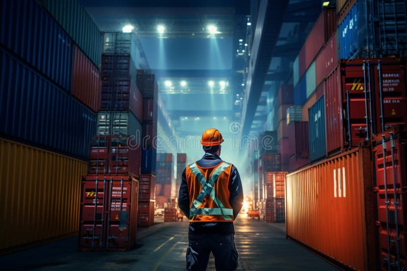A Worker Working at Container , Man Worker Managing the Import and ...