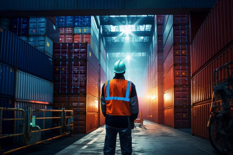 A Worker Working at Container , Man Worker Managing the Import and ...