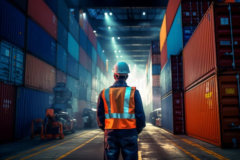 A Worker Working at Container , Man Worker Managing the Import and ...