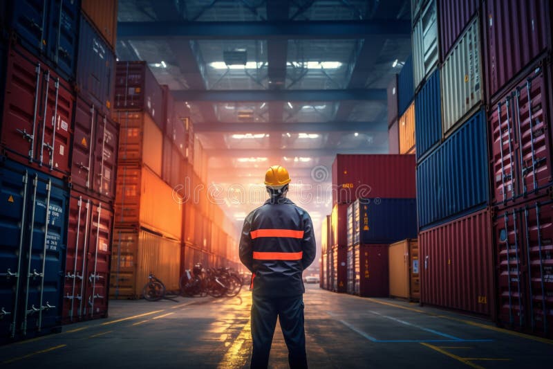 A Worker Working at Container , Man Worker Managing the Import and ...