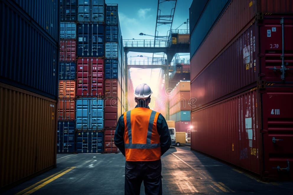 A Worker Working at Container , Man Worker Managing the Import and ...