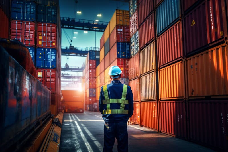 A Worker Working at Container , Man Worker Managing the Import and ...