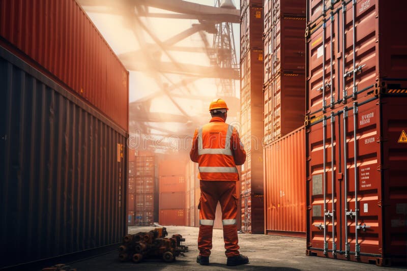 A Worker Working at Container , Man Worker Managing the Import and ...