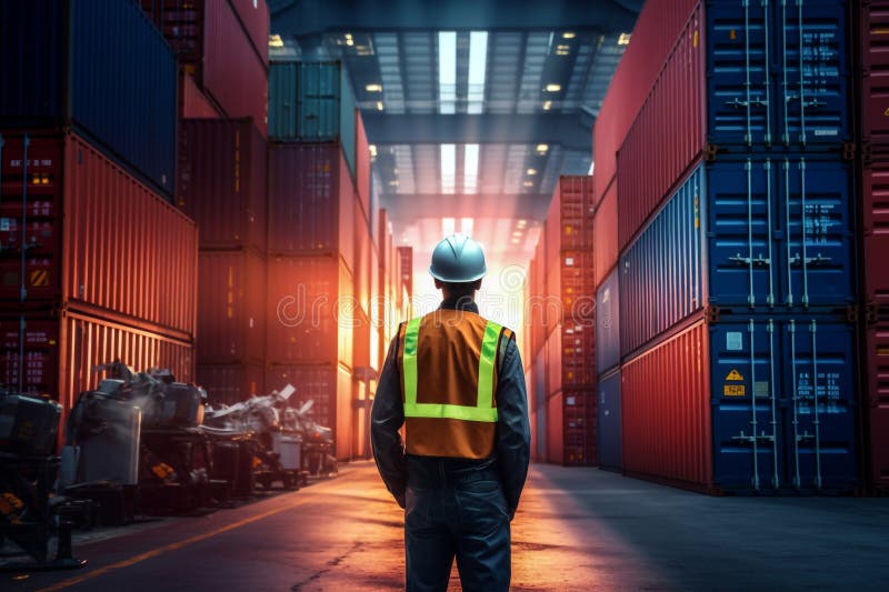 A Worker Working at Container , Man Worker Managing the Import and ...