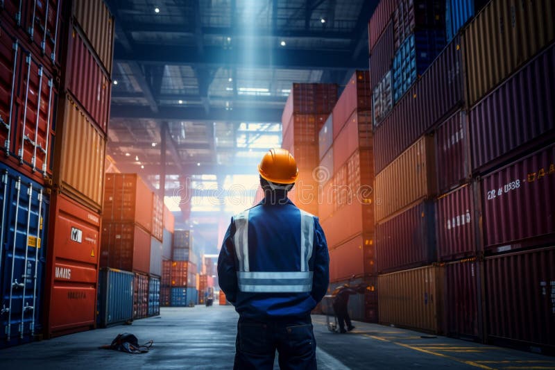 A Worker Working at Container , Man Worker Managing the Import and ...