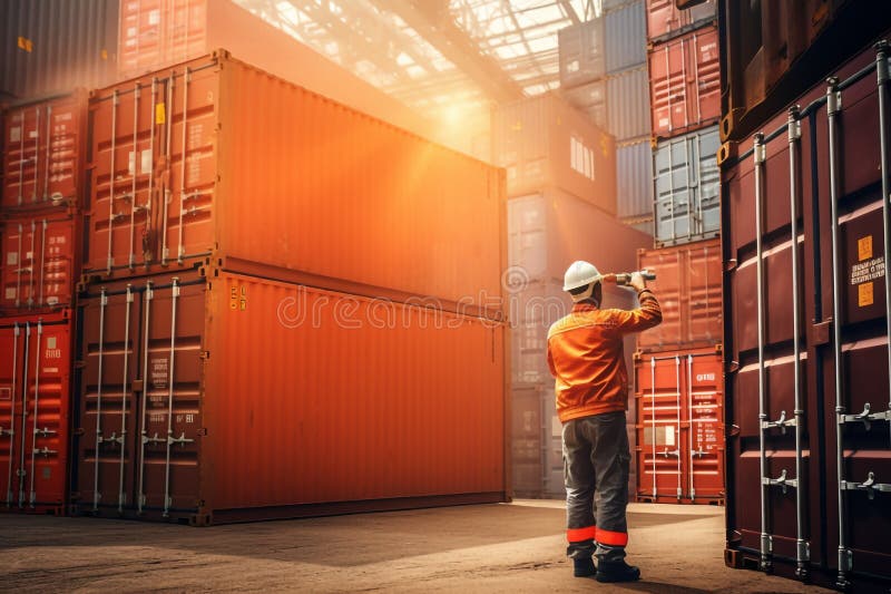 A Worker Working at Container , Man Worker Managing the Import and ...