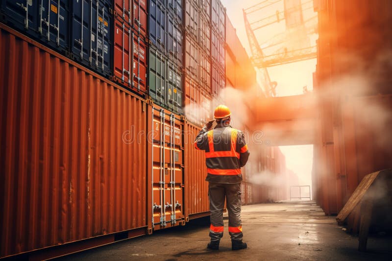 A Worker Working at Container , Man Worker Managing the Import and ...