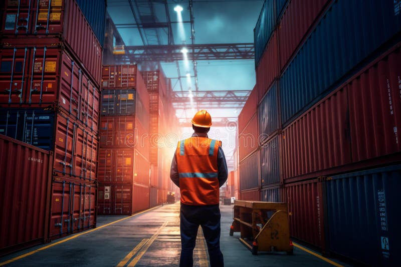 A Worker Working at Container , Man Worker Managing the Import and ...