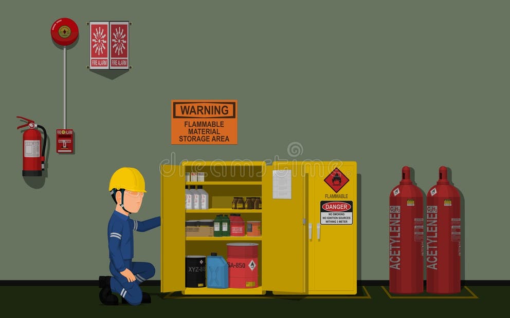 Worker is Working in the Flammable Material Storage Area Stock Vector ...