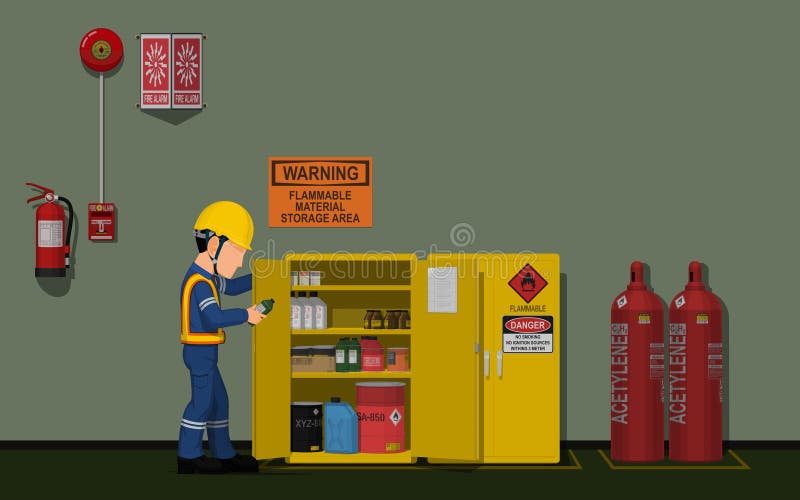 Worker is Working in the Flammable Material Storage Area Stock Vector ...