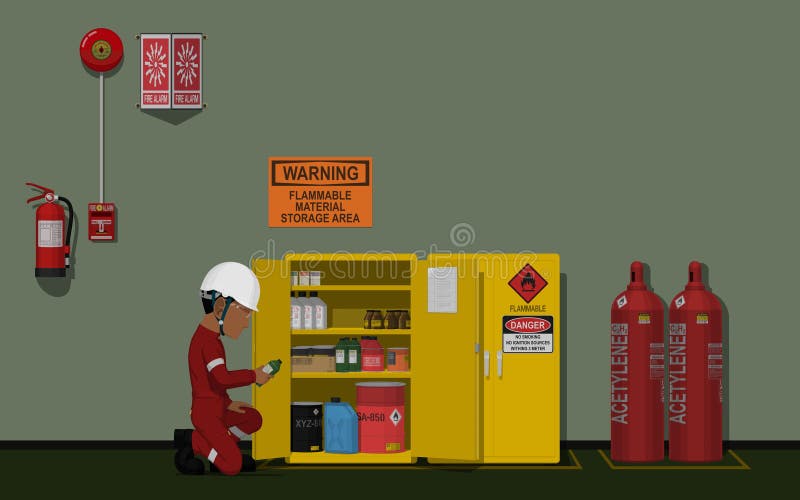 Worker is Working in the Flammable Material Storage Area Stock Vector ...