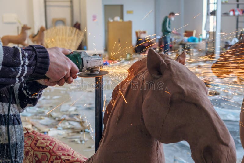 Worker Working with Hand Grinder Stock Image - Image of repairing ...