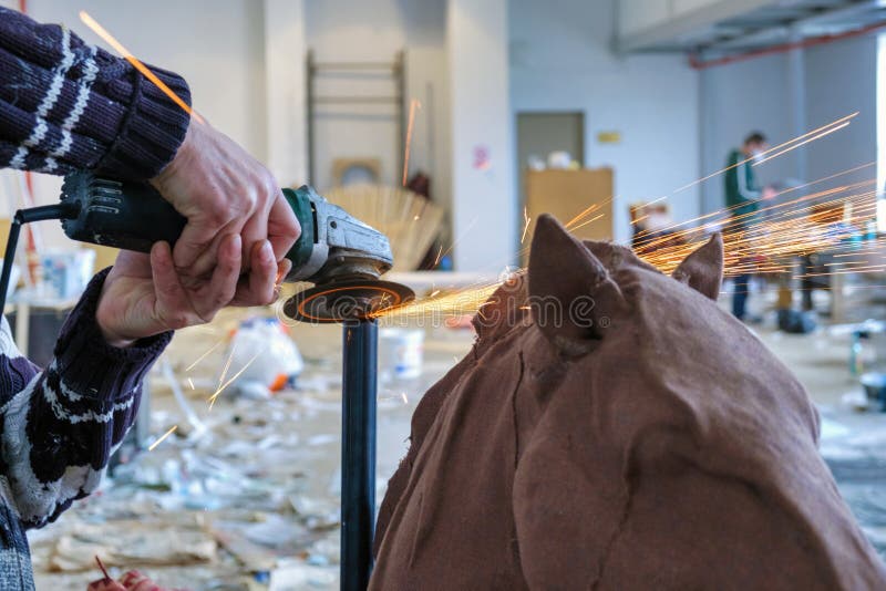 Worker Working with Hand Grinder Stock Image - Image of action ...