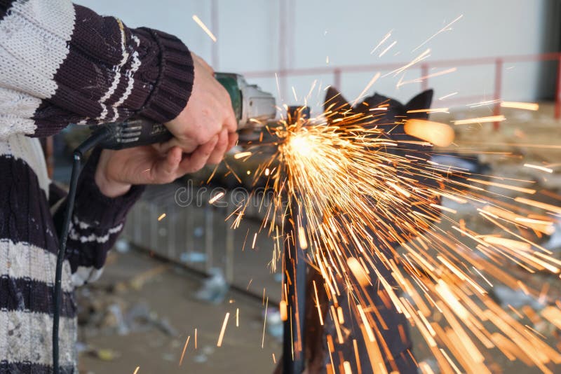 Worker Working with Hand Grinder Stock Image - Image of manufacture ...