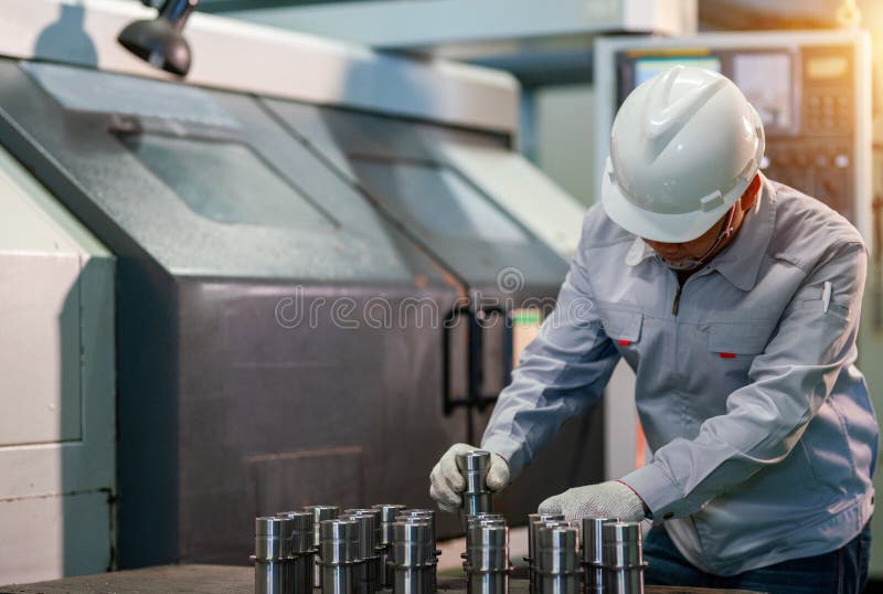 The Worker Working in the Lathe Machine Factory Stock Photo - Image of ...