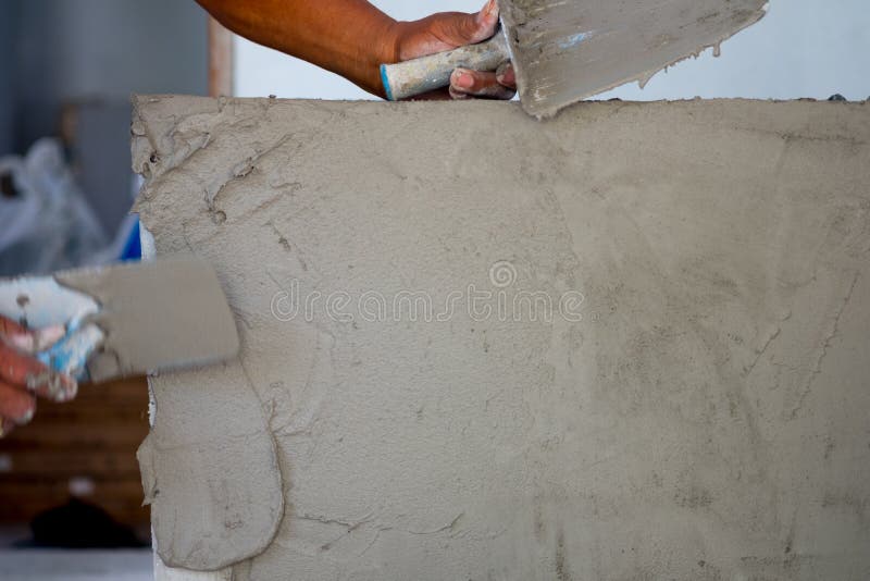 Worker Working Manual with Wall Plastering Tools Stock Image - Image of ...