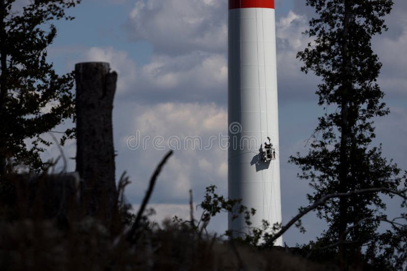 Worker Working on a Modern Wind Turbine Tower Editorial Stock Photo ...