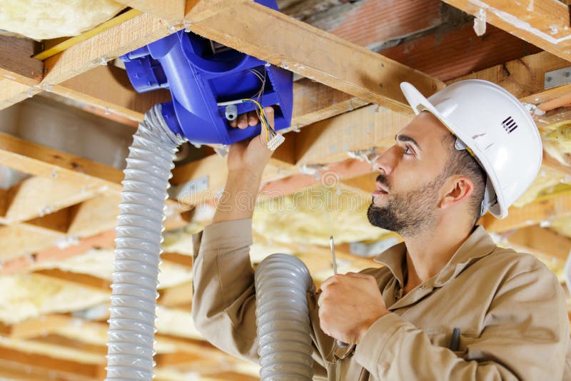 Worker Working on Pipe Structure Stock Image - Image of material ...