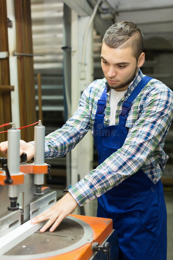 Worker Working with PVC on Machine Stock Image - Image of security ...