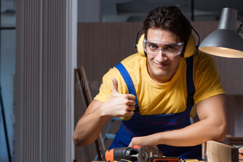 The Worker Working in Repair Workshop in Woodworking Concept Stock ...