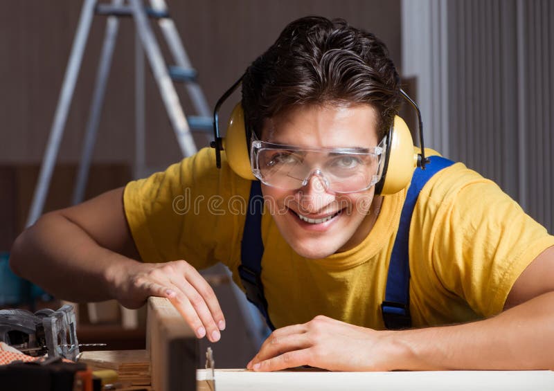 Worker Working in Repair Workshop in Woodworking Concept Stock Image ...