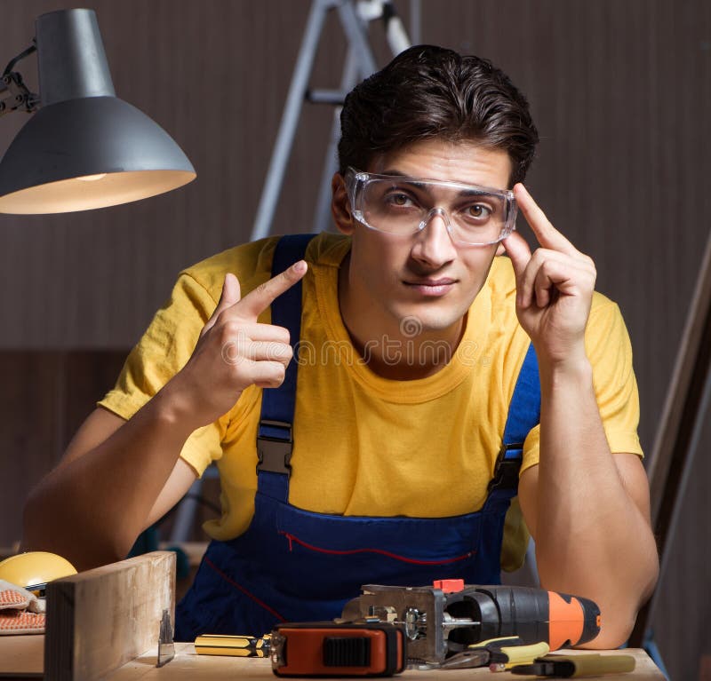 The Worker Working in Repair Workshop in Woodworking Concept Stock ...