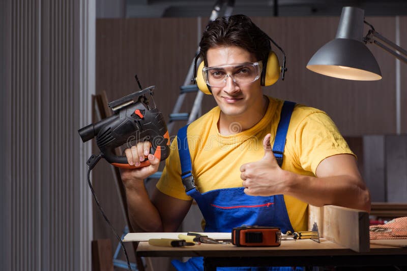 The Worker Working in Repair Workshop in Woodworking Concept Stock ...